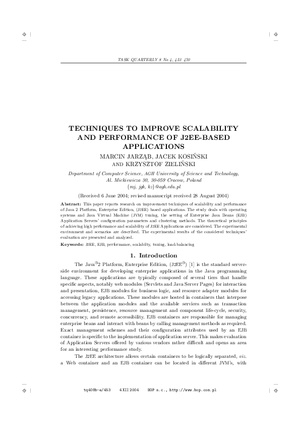 (PDF) Techniques to improve scalability and performance of J2EE-based applications