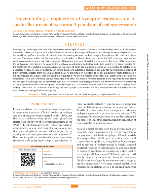 (PDF) Understanding complexities of synaptic transmission in medically ...