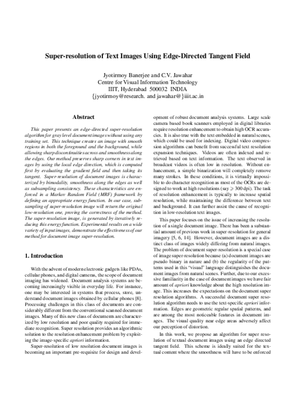 (PDF) Super-Resolution of Text Images Using Edge-Directed Tangent Field