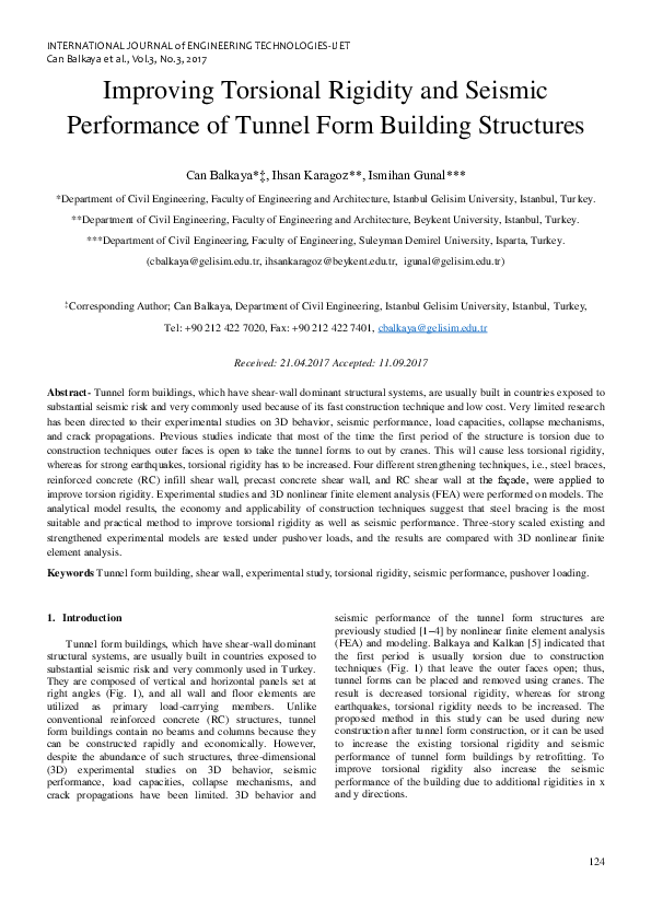 (PDF) Improving Torsional Rigidity and Seismic Performance of Tunnel Form Building Structures
