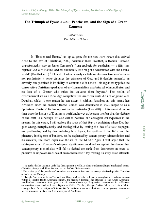 (PDF) The Triumph of Eywa: Avatar, pantheism, and the sign of a green ...