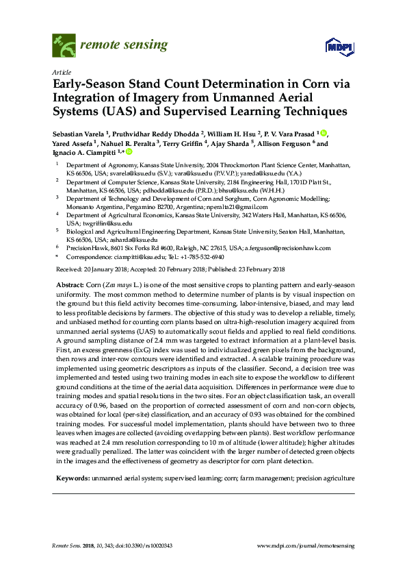 (PDF) Early-Season Stand Count Determination in Corn via Integration of ...