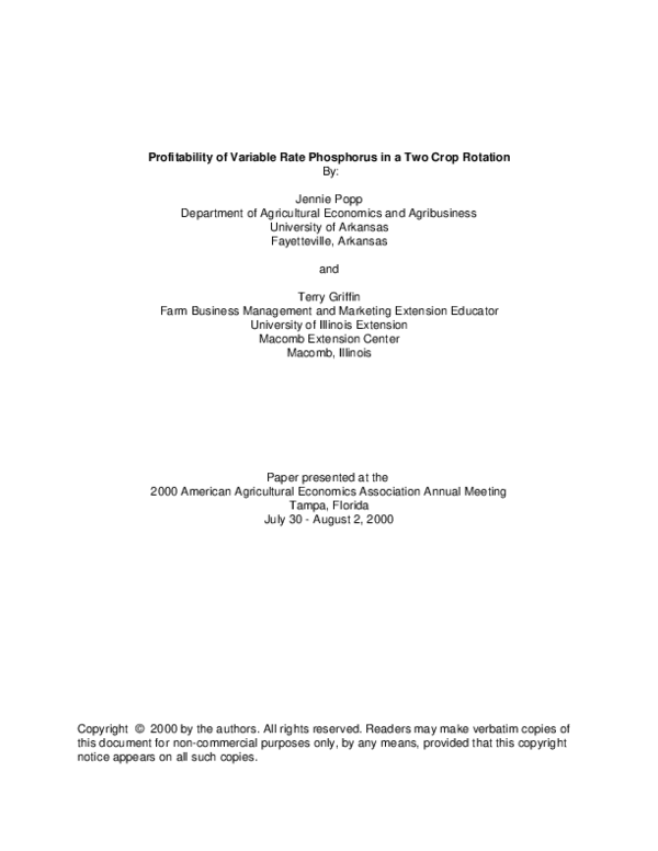 (PDF) Profitability of Variable Rate Phosphorus in a Two Crop Rotation
