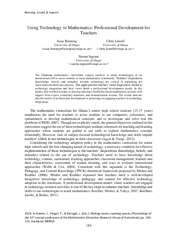 (PDF) Using Technology in Mathematics: Professional Development for ...