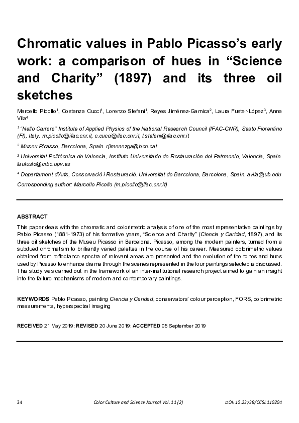 (PDF) Chromatic values in Pablo Picasso’s early work: a comparison of ...