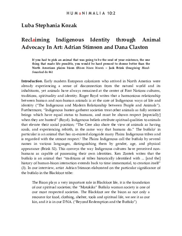 (PDF) Reclaiming Indigenous Identity through Animal Advocacy In Art