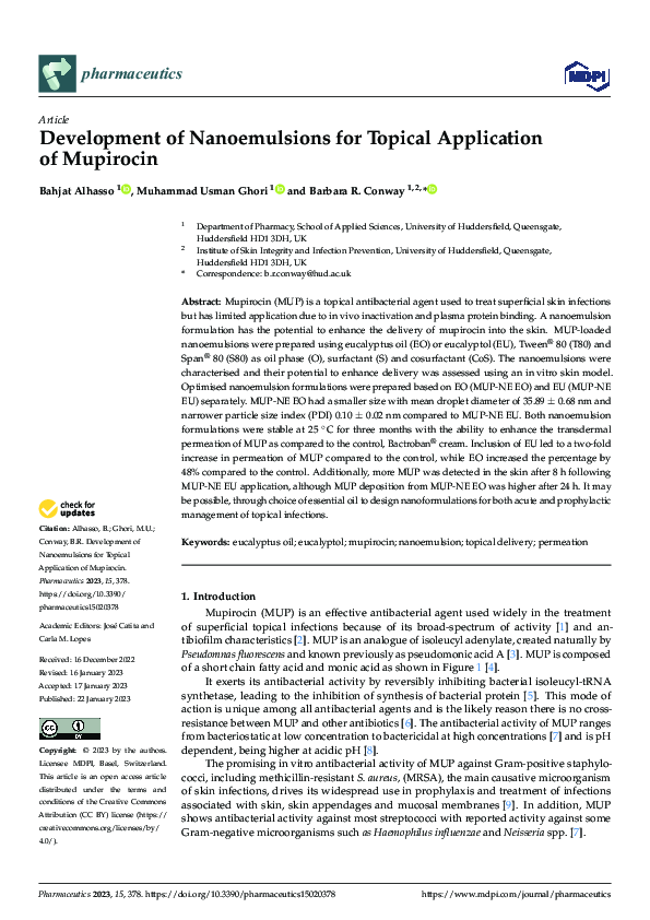 (PDF) Development of Nanoemulsions for Topical Application of Mupirocin