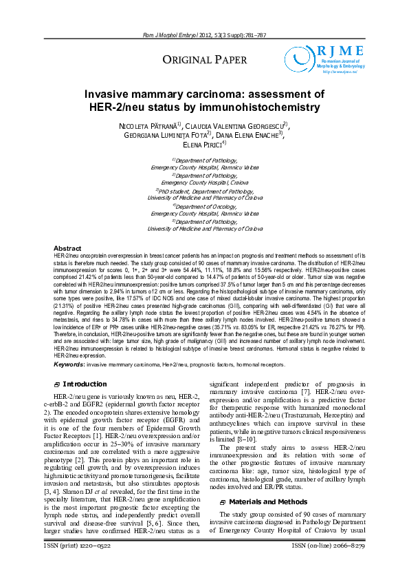 (PDF) Invasive mammary carcinoma: assessment of HER-2/neu status by ...