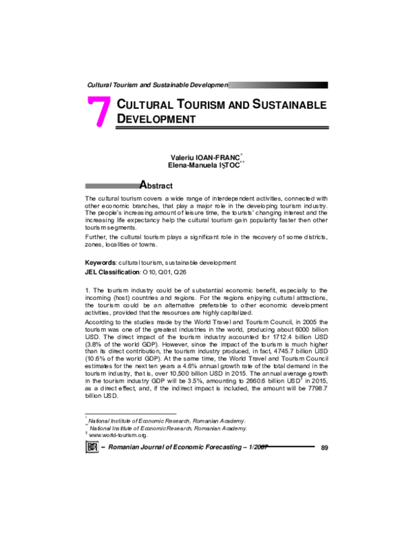 (PDF) CULTURAL TOURISM AND SUSTAINABLE DEVELOPMENT
