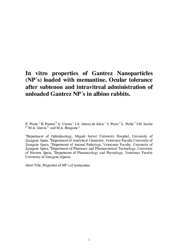 (PDF) Gantrez AN Nanoparticles for Ocular Delivery of Memantine: In ...
