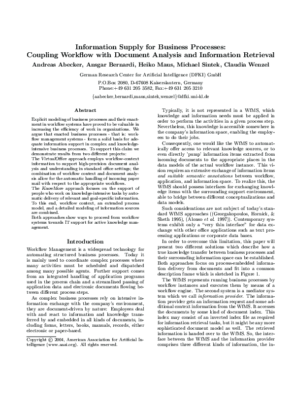 (PDF) Information supply for business processes: coupling workflow with document analysis and ...