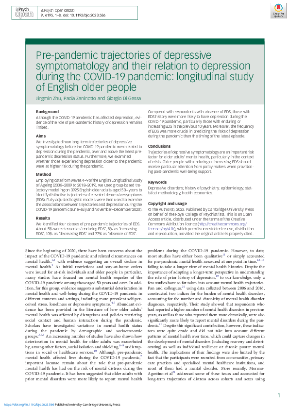 (PDF) Pre-pandemic trajectories of depressive symptomatology and their ...