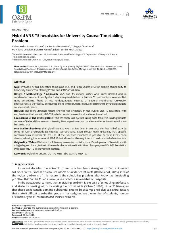 Pdf Hybrid Vns Ts Heuristics For University Course Timetabling Problem