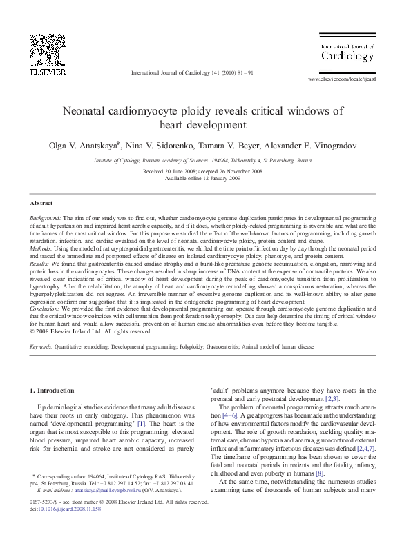 (PDF) Neonatal cardiomyocyte ploidy reveals critical windows of heart ...