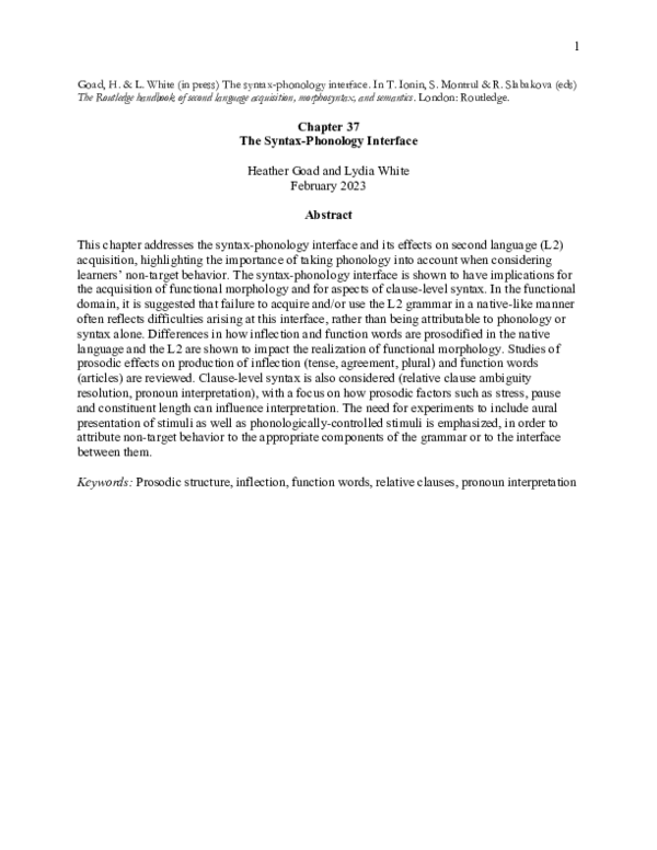 (PDF) The Syntax-Phonology Interface