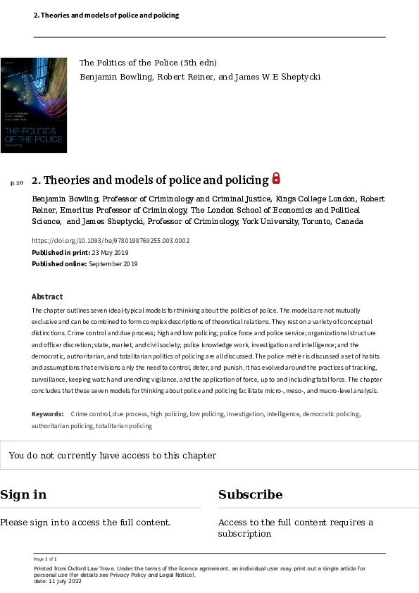 (PDF) 2. Theories and models of police and policing