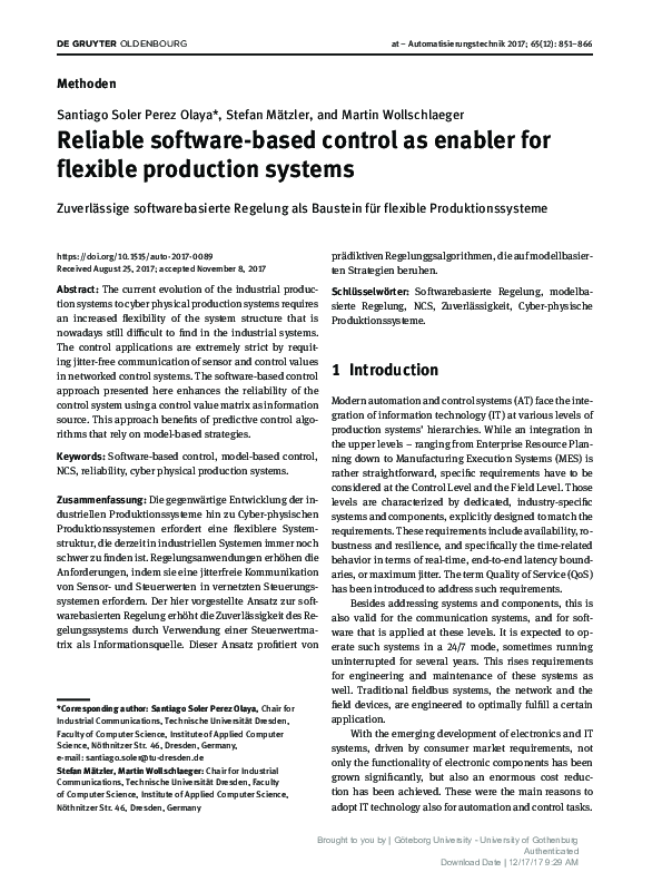 (PDF) Reliable software-based control as enabler for flexible ...