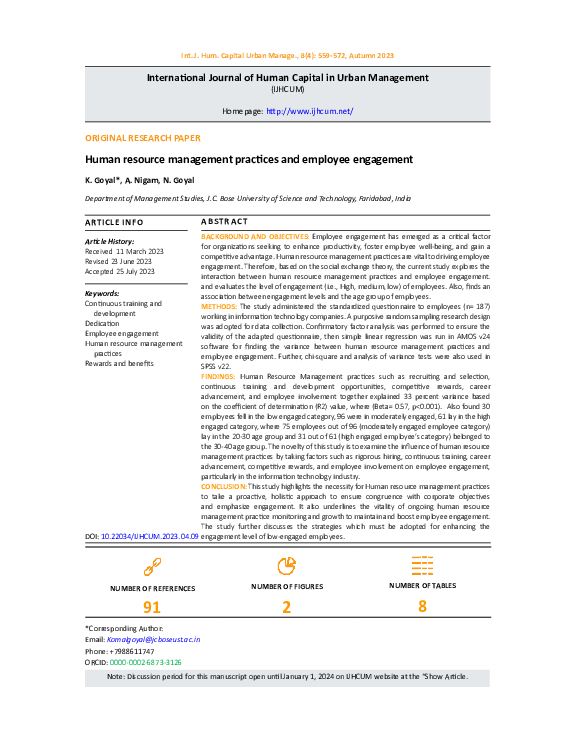 (PDF) Human resource management practices and employee engagement