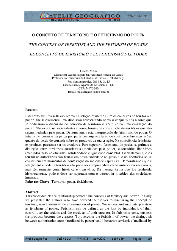 (PDF) O Conceito De Território e O Fetichismo Do Poder