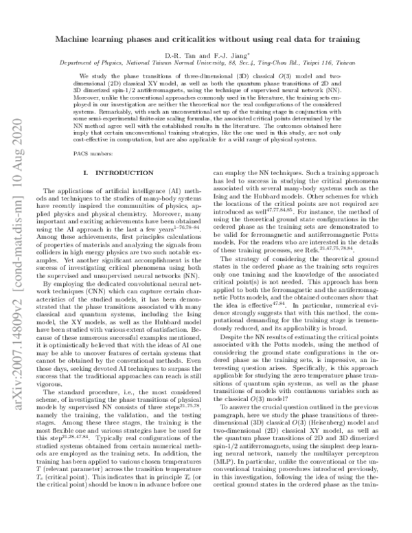 (PDF) Machine learning phases and criticalities without using real data for training