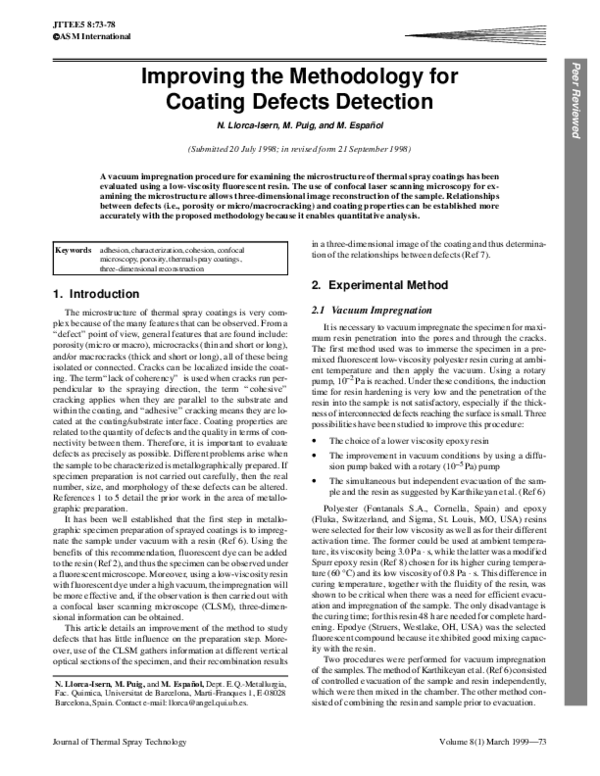 (PDF) Improving the Methodology for Coating Defects Detection