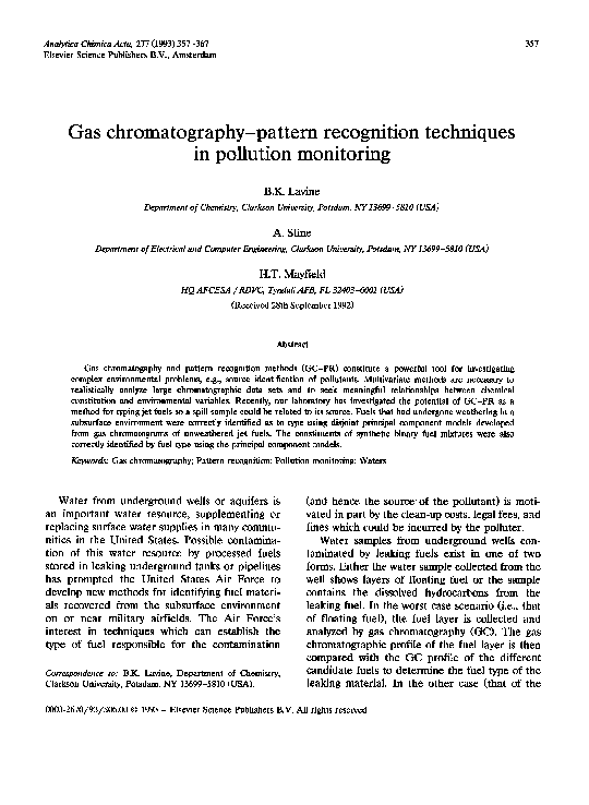 (PDF) Gas chromatography-pattern recognition techniques in pollution monitoring