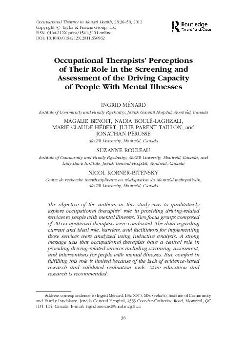 (PDF) Occupational Therapists' Perceptions of Their Role with People ...