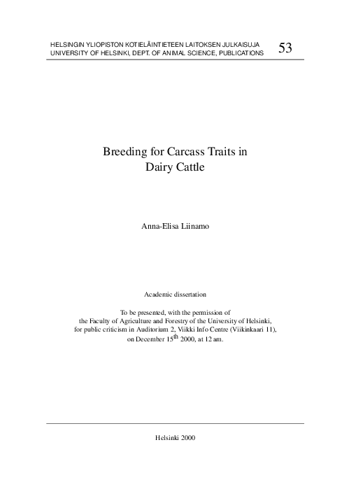 (PDF) Breeding for carcass traits in dairy cattle