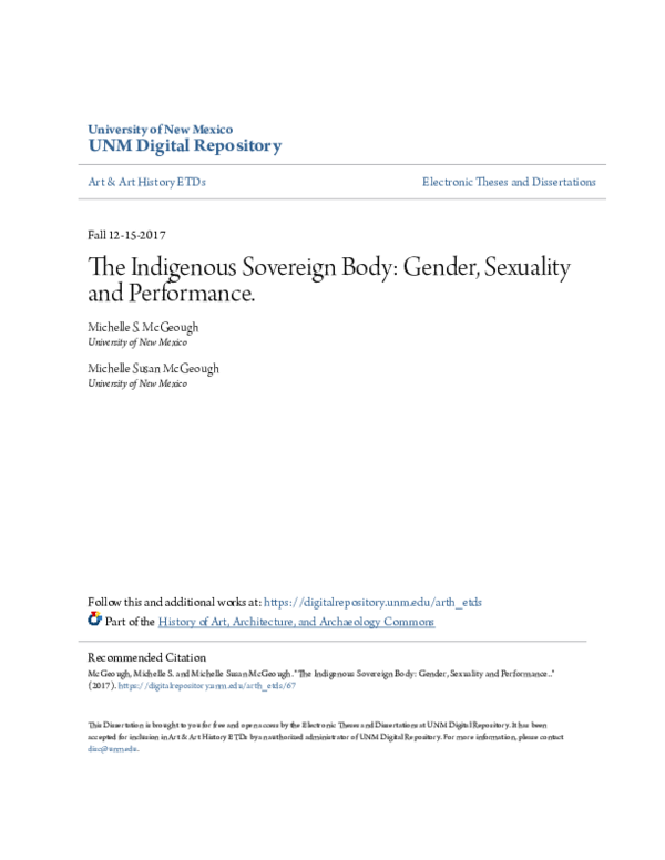 (PDF) The Indigenous Sovereign Body: Gender, Sexuality and Performance