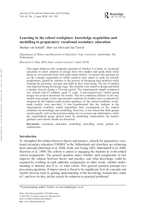 (PDF) Learning in the school workplace: knowledge acquisition and modelling in preparatory ...
