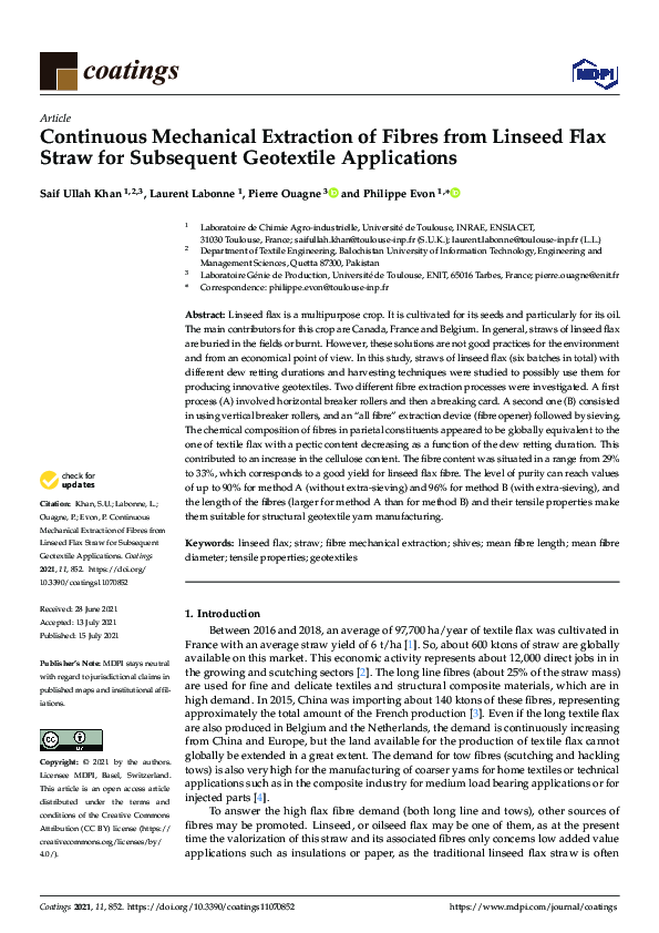 (PDF) Continuous Mechanical Extraction of Fibres from Linseed Flax ...