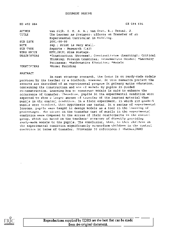 (PDF) The Learner as Designer: Effects on Transfer of an Experimental ...