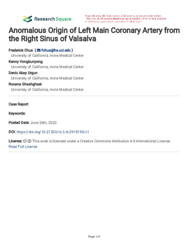 (PDF) Anomalous Origin of Left Main Coronary Artery from the Right ...