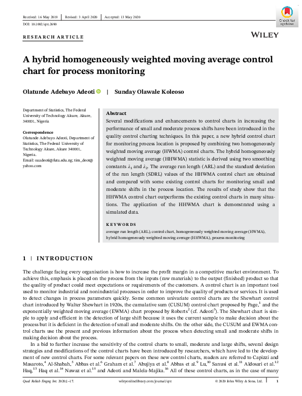 (PDF) A hybrid homogeneously weighted moving average control chart for process monitoring