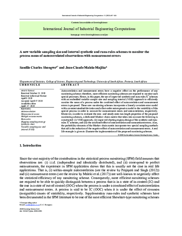 (PDF) A new variable sampling size and interval synthetic and runs-rules schemes to monitor the ...