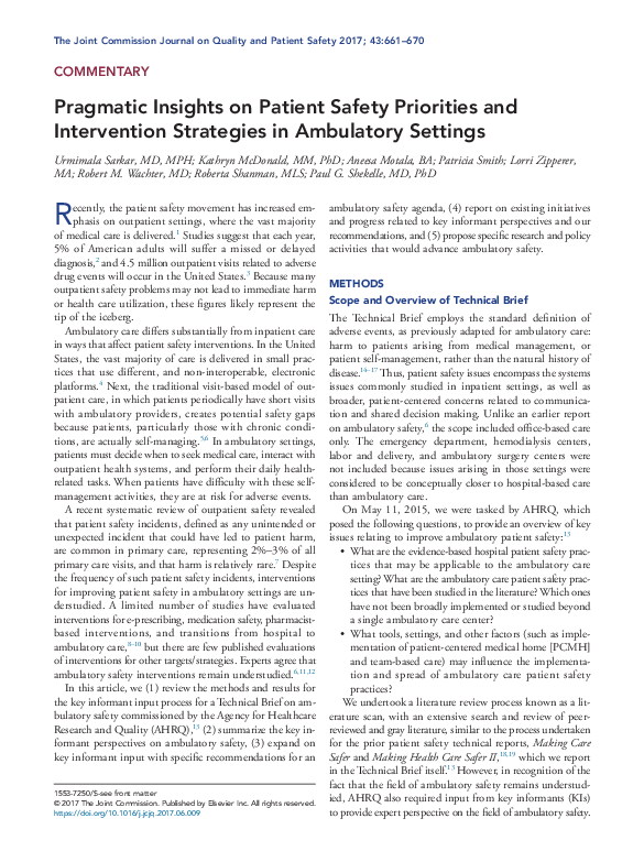 (PDF) Pragmatic Insights on Patient Safety Priorities and Intervention ...