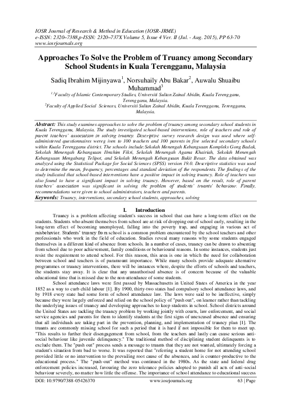 (PDF) Approaches To Solve the Problem of Truancy among Secondary School ...