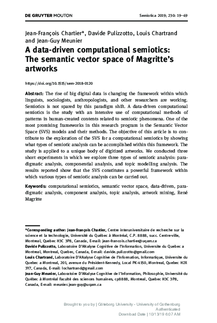 Pdf A Data Driven Computational Semiotics The Semantic Vector Space Of Magrittes Artworks