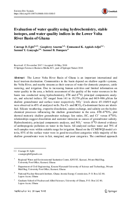 (PDF) Evaluation of water quality using hydrochemistry, stable isotopes ...