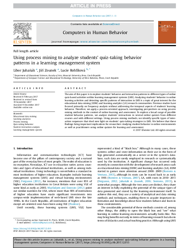 (PDF) Using process mining to analyze students' quiz-taking behavior ...