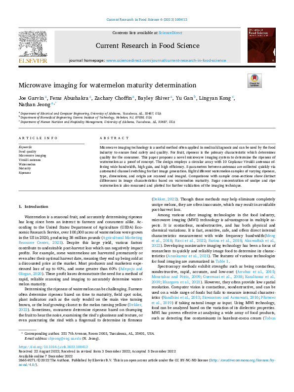 (PDF) Microwave imaging for watermelon maturity determination