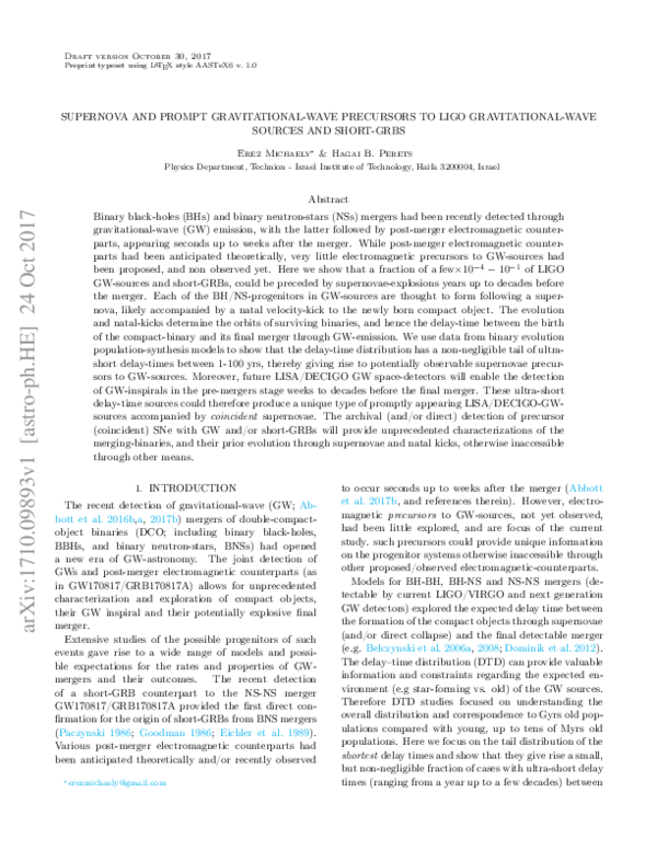 Pdf Supernova And Prompt Gravitational Wave Precursors To Ligo