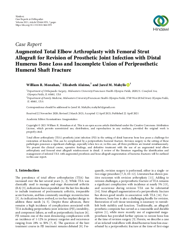 (PDF) Augmented Total Elbow Arthroplasty with Femoral Strut Allograft ...