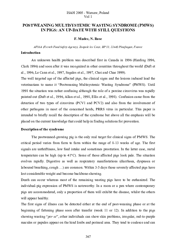 (PDF) Postweaning Multisystemic Wasting Syndrome (PMWS) in pigs reared ...