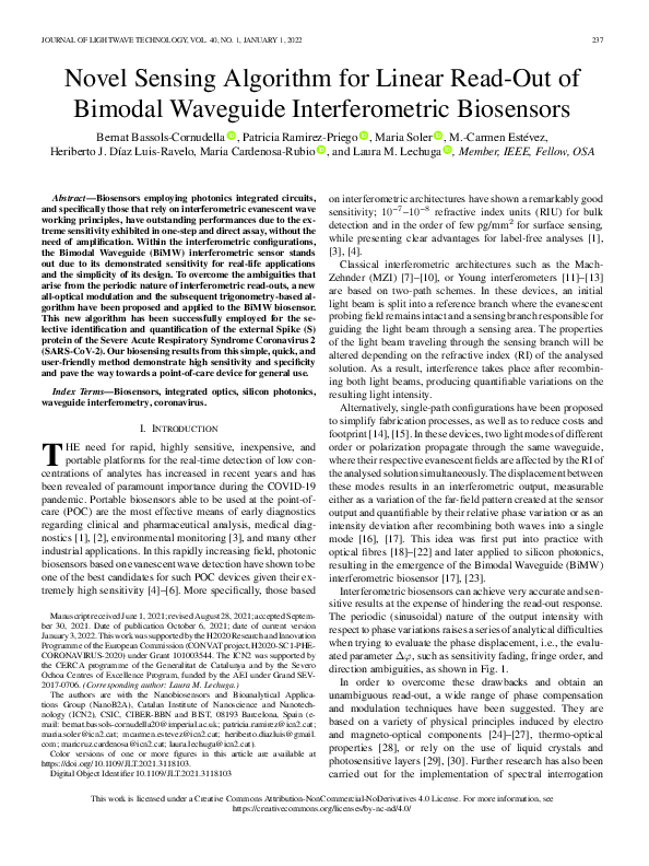 Pdf Novel Sensing Algorithm For Linear Read Out Of Bimodal Waveguide Interferometric