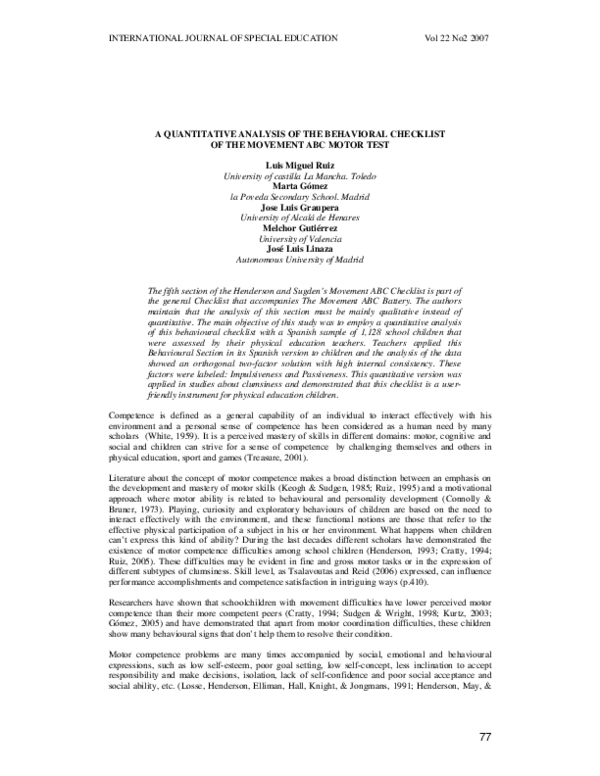 (PDF) A Quantitative Analysis of the Behavioral Checklist of the ...