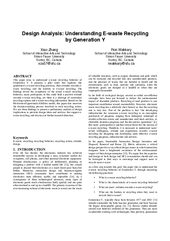 (PDF) Design analysis: understanding e-waste recycling by Generation Y