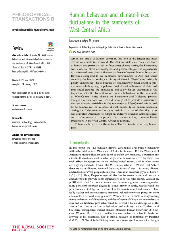 (PDF) Human behaviour and climate-linked fluctuations in the rainforests of West-Central Africa