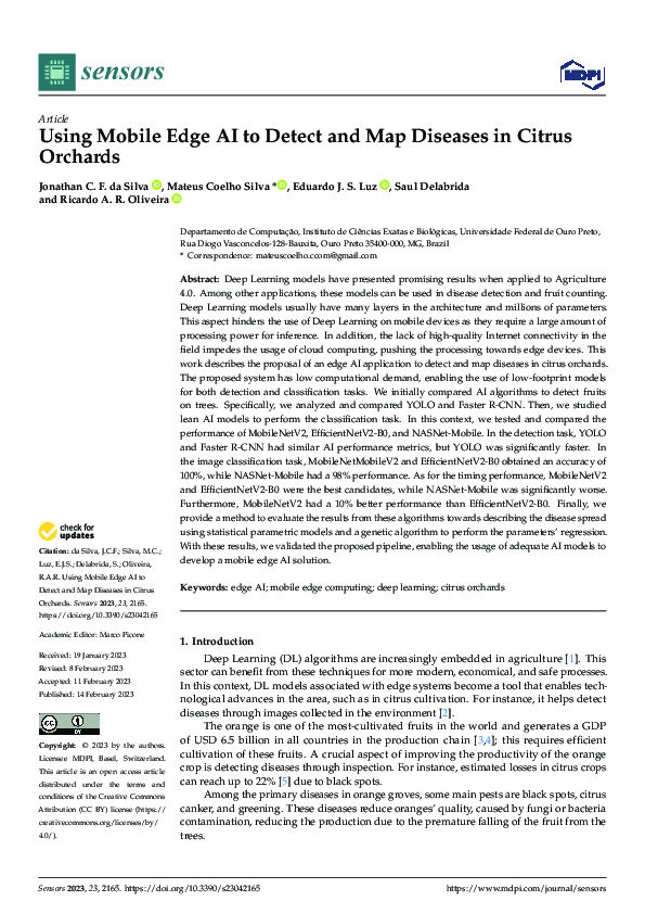 (PDF) Using Mobile Edge AI to Detect and Map Diseases in Citrus Orchards
