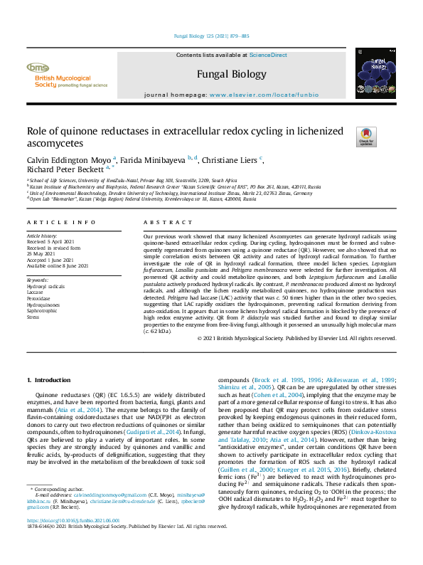 (PDF) Role of quinone reductases in extracellular redox cycling in ...